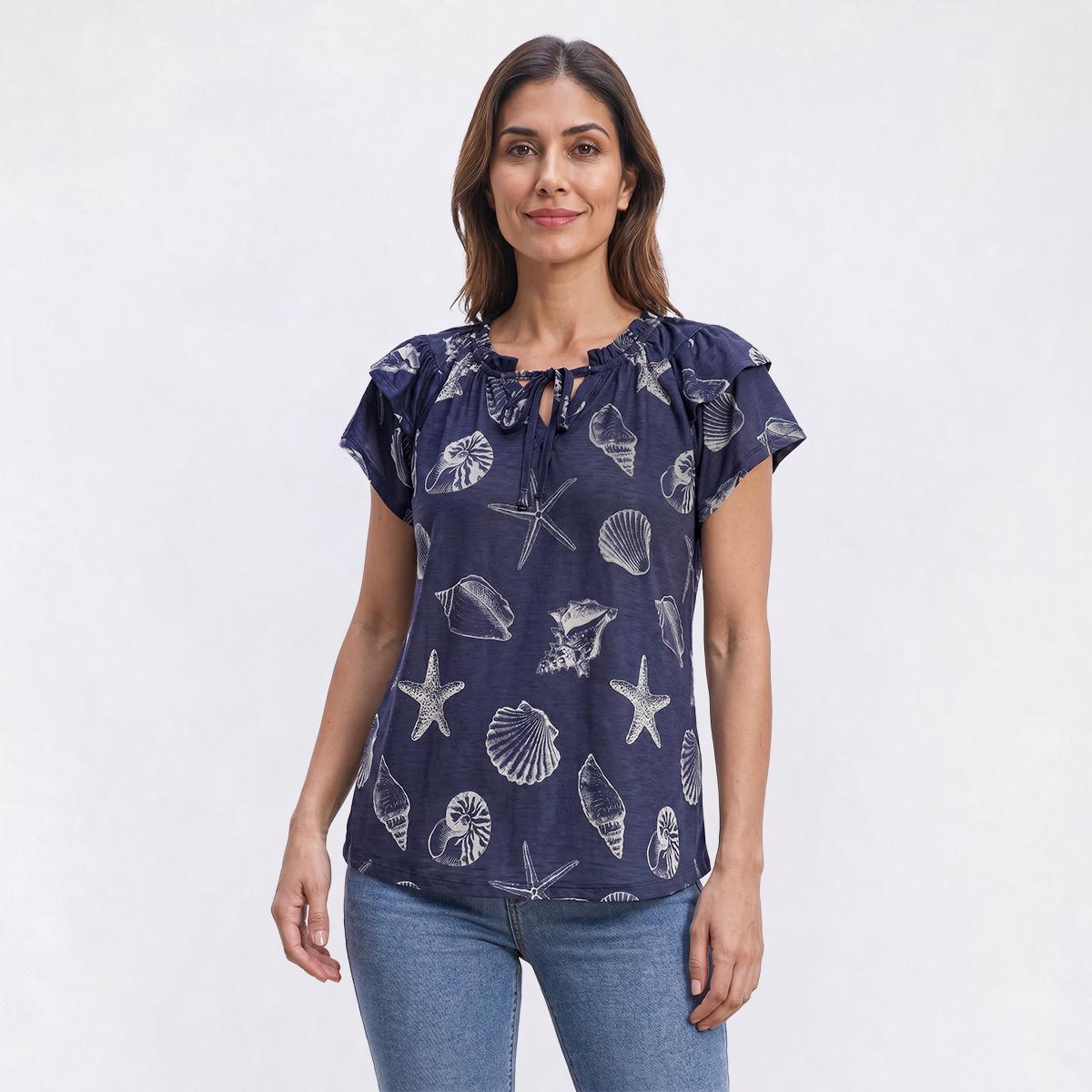Click here for Womens Absolutely Famous Ruffle Neck Coastal Blous... prices