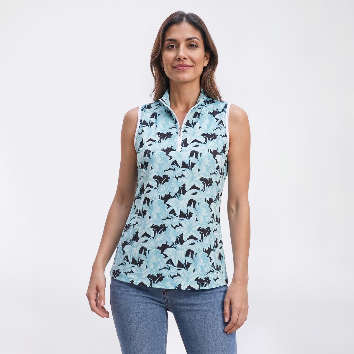 Click here for Womens Court Haley Sleeveless Zip Front Tropical P... prices