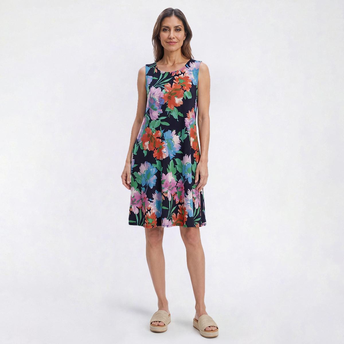 Click here for Womens Nina Leonard Sleeveless Floral Pocket Shift... prices