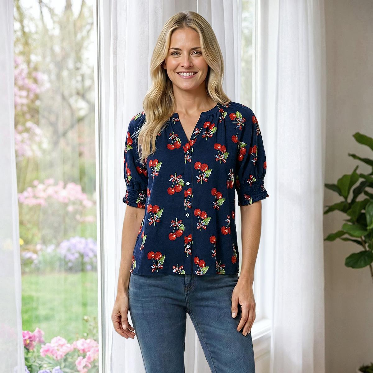 Click here for Womens Nicole Miller Short Puff Sleeve Split Neck... prices