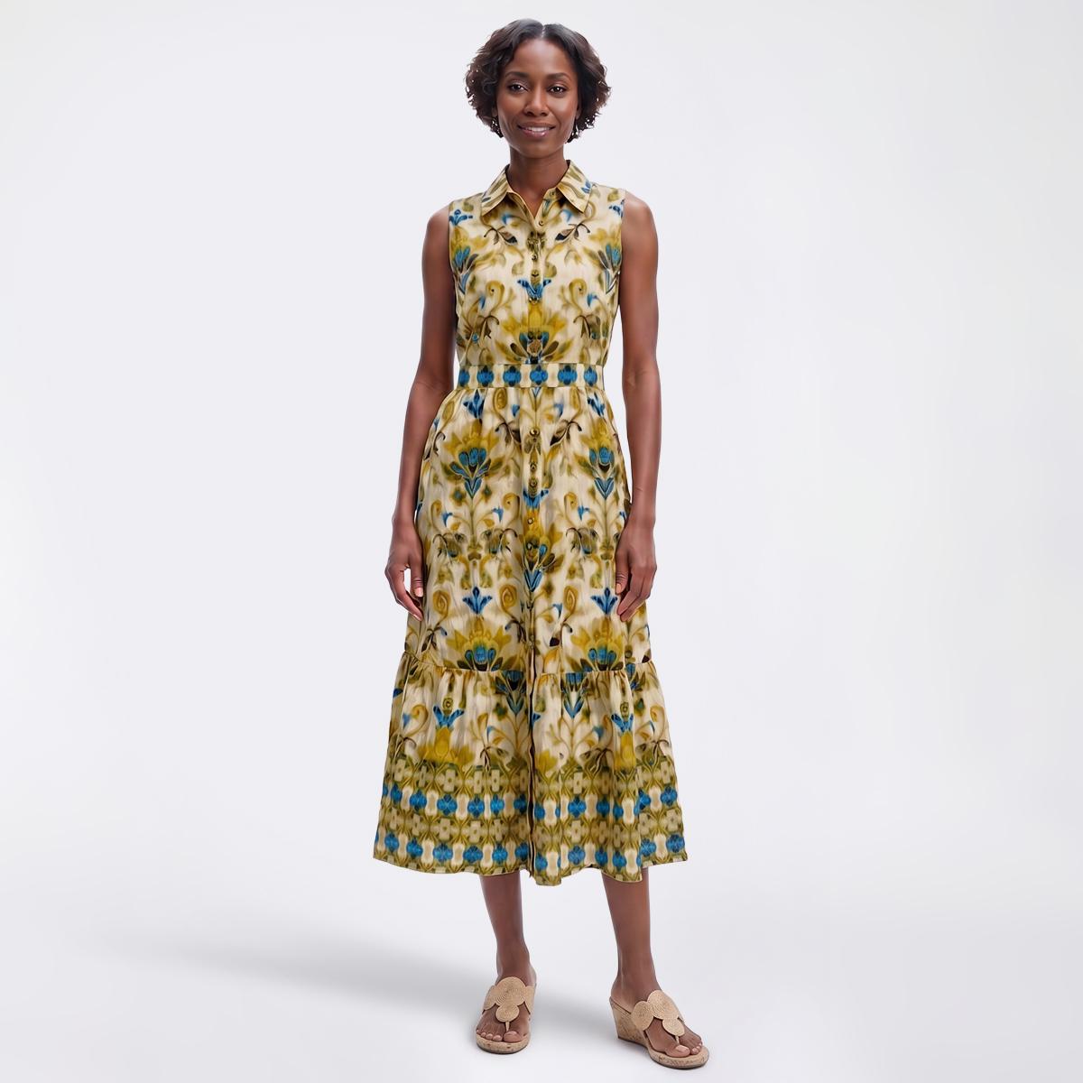 Click here for Petite Kasper Sleeveless Scroll Floral Midi Dress prices