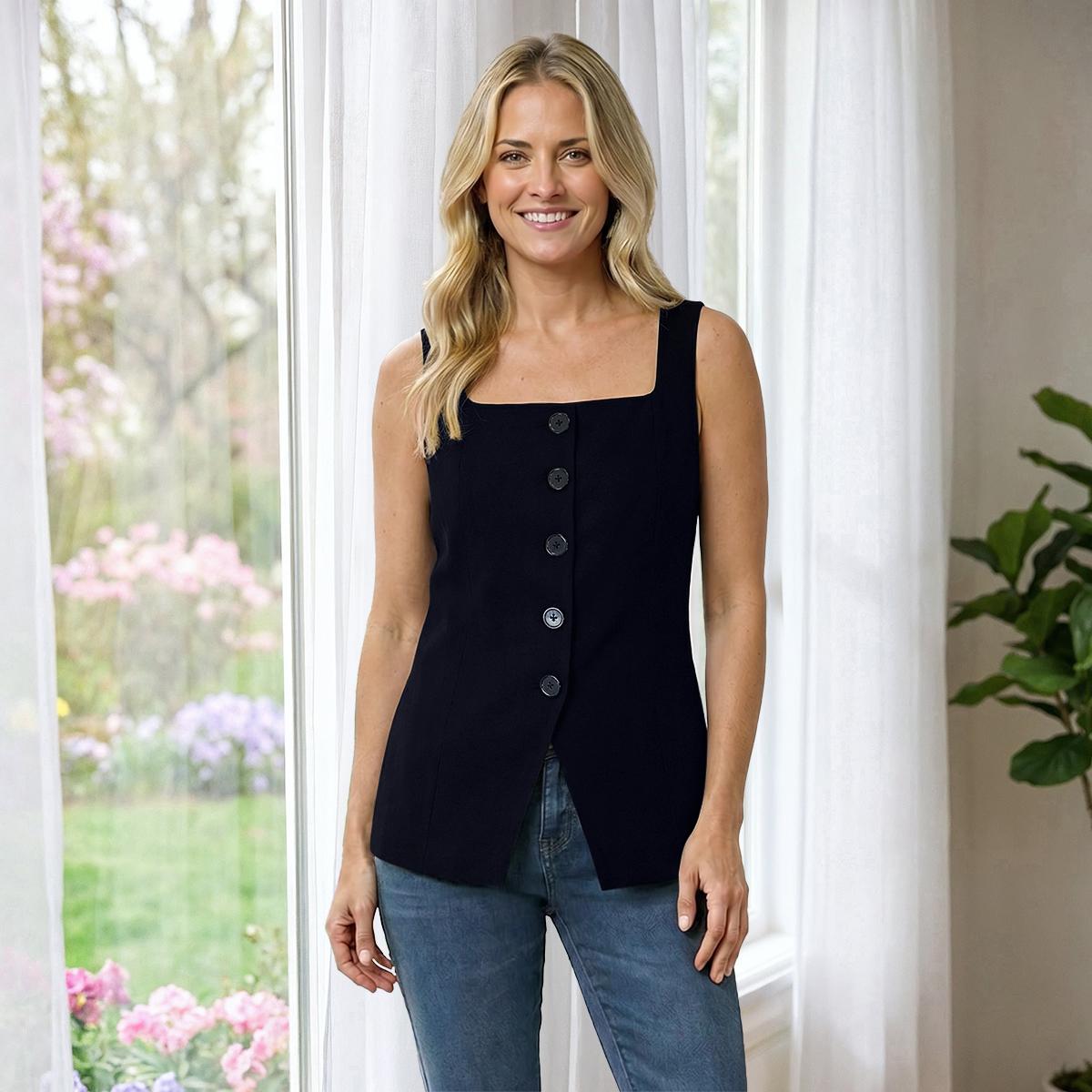 Click here for Womens Nicole Miller Square Neck Button Front Soli... prices