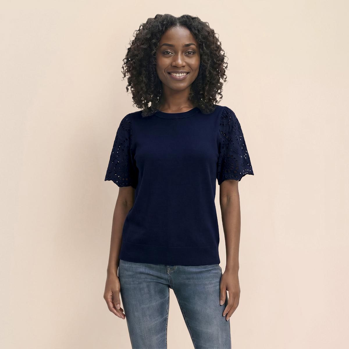 Click here for Womens Nanette Lepore Short Eyelet Sleeve Ribbed H... prices