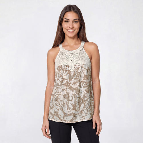 Click here for Womens Como Black High Neck Crochet Trim Tropical... prices