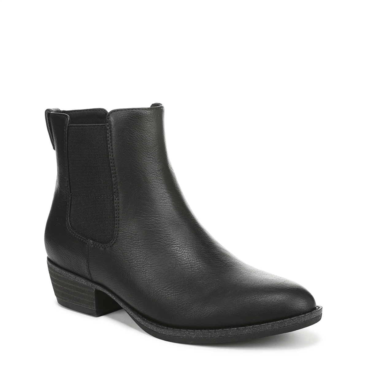 Dr. Scholls Womens Mara Stacked Block Heel Chelsea Short Boots - Black Faux Leather