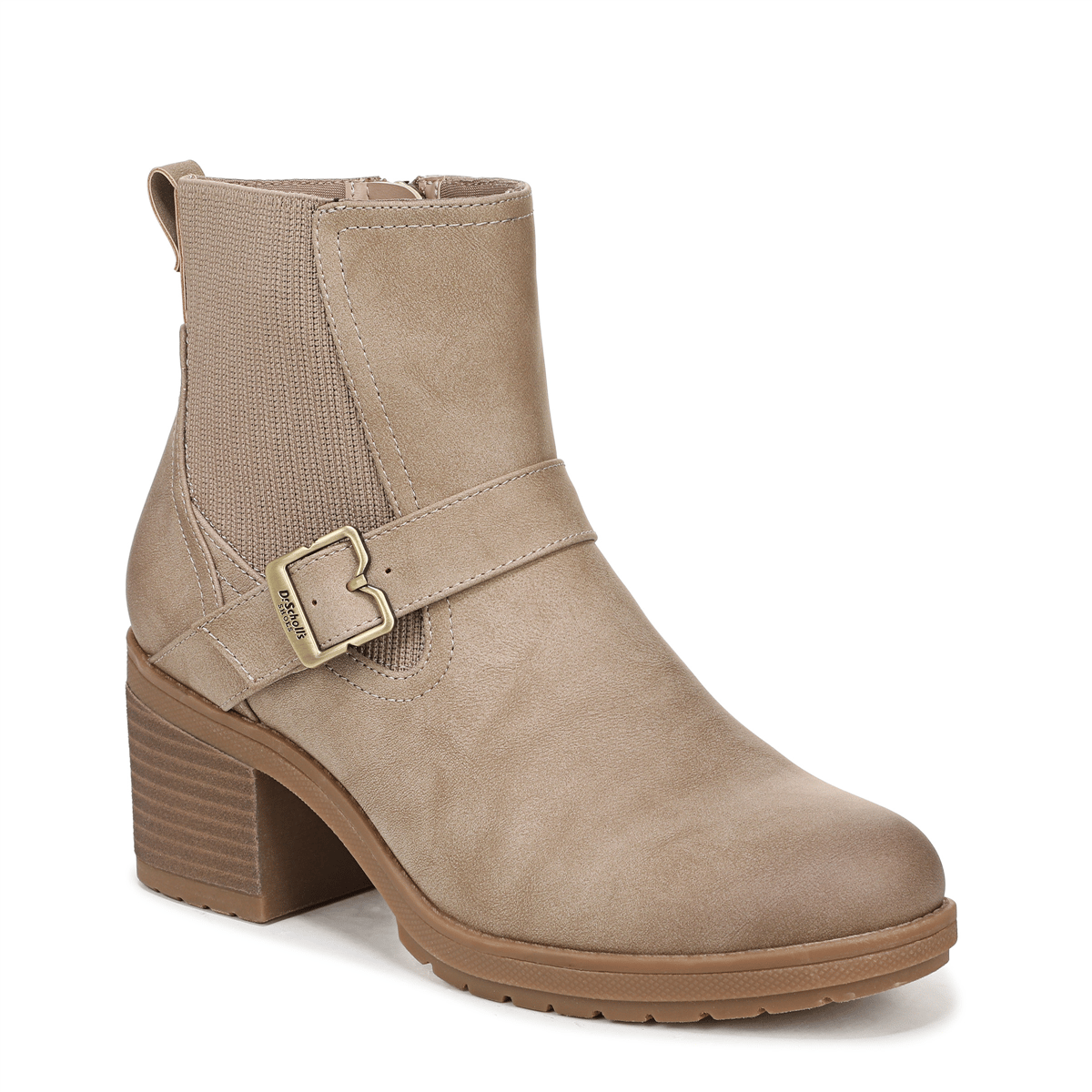 Dr. Scholls Womens Parker Block Heel Lug Sole Zip Short Boots - Brown Faux Leather