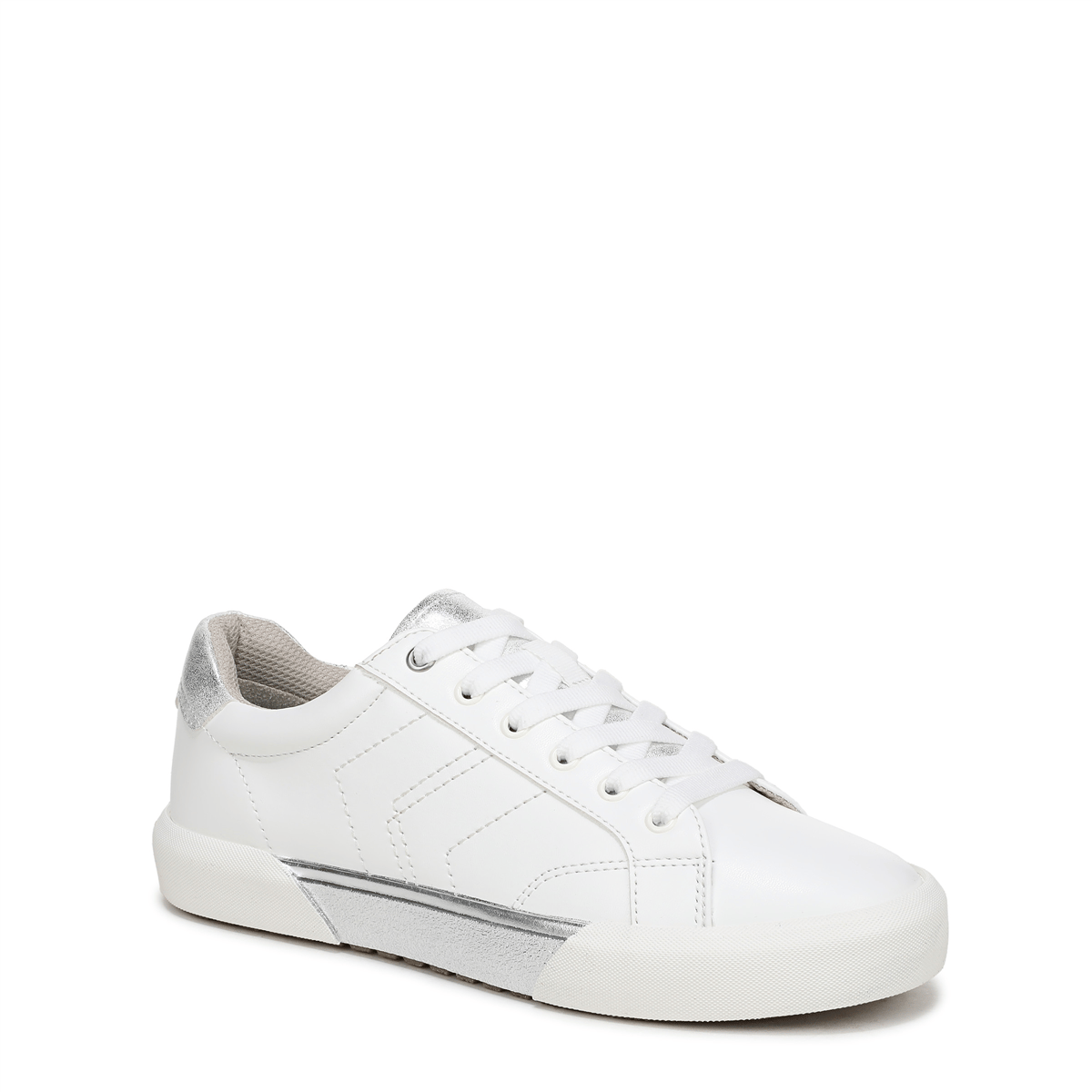 Dr. Scholls Womens Online Low Profile Lace Up Sneakers - White Faux Leather