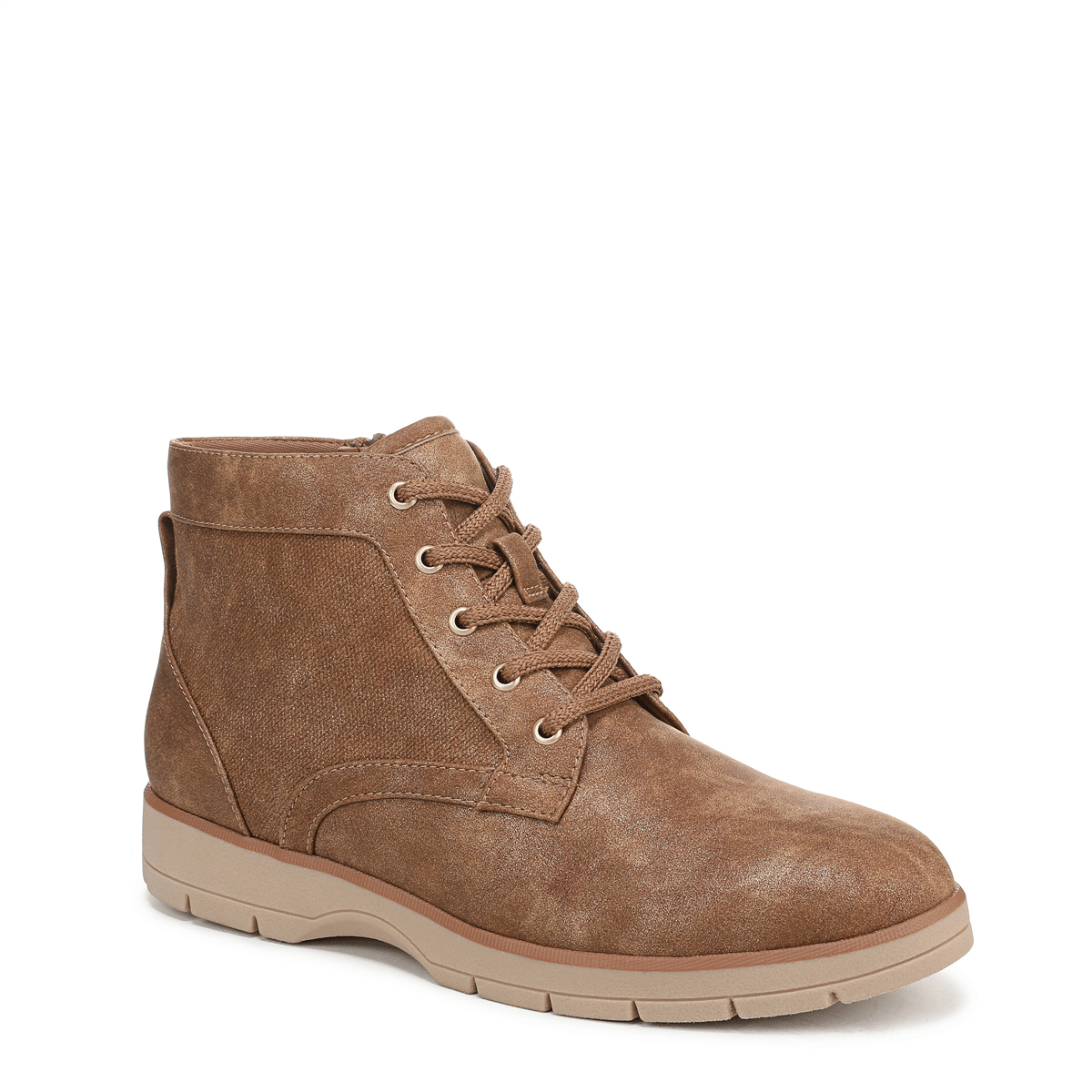 Dr. Scholls Womens Northstar Round Toe Lace Up Short Boots - Honey Brown Faux Leather