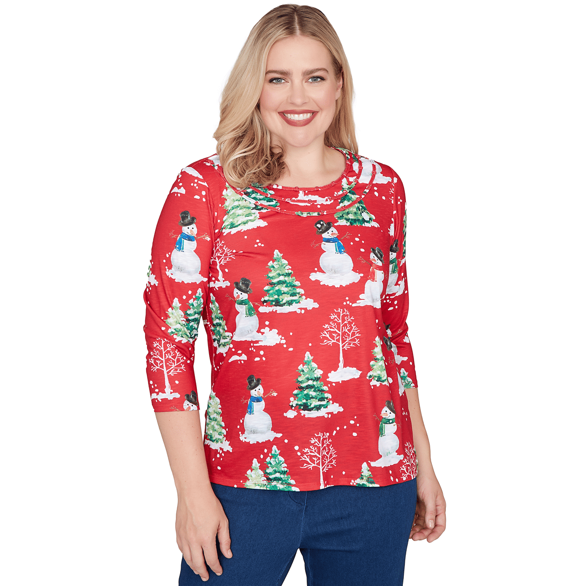 Click here for Womens Alfred Dunner Classics 3/4 Sleeve Snowmen T... prices