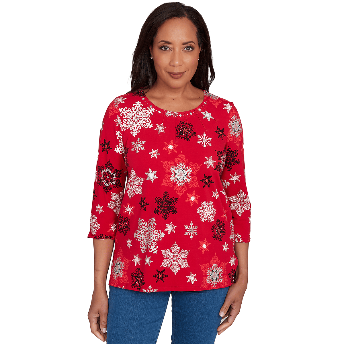 Click here for Womens Alfred Dunner Classics Pleated Snowflake Bl... prices