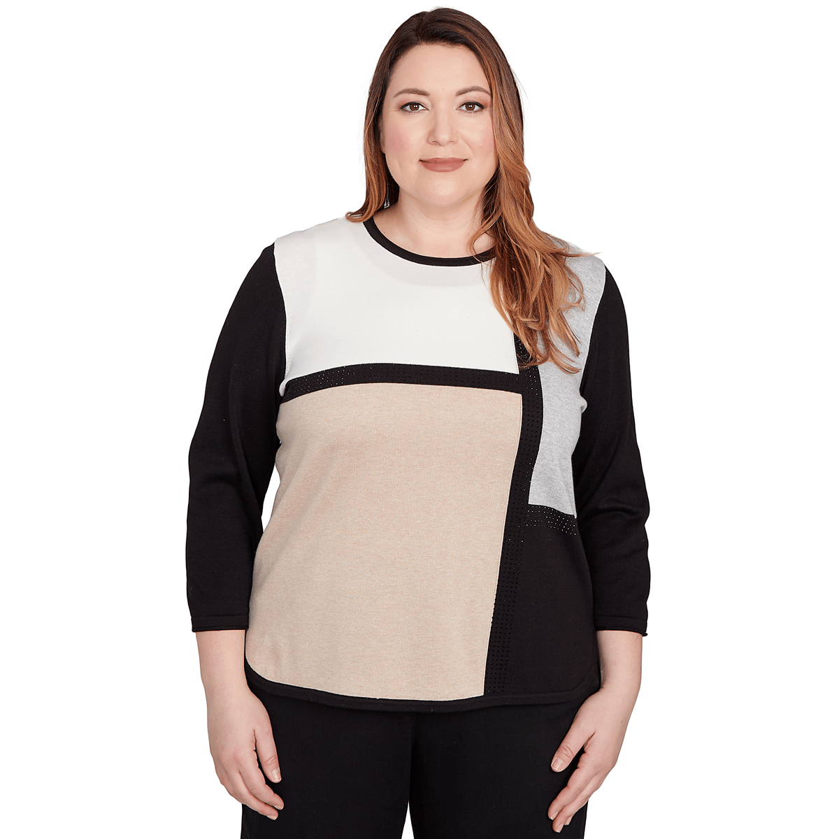 Alfred Dunner Plus Size Classic Colorblock Long Sleeve Sweater - Red
