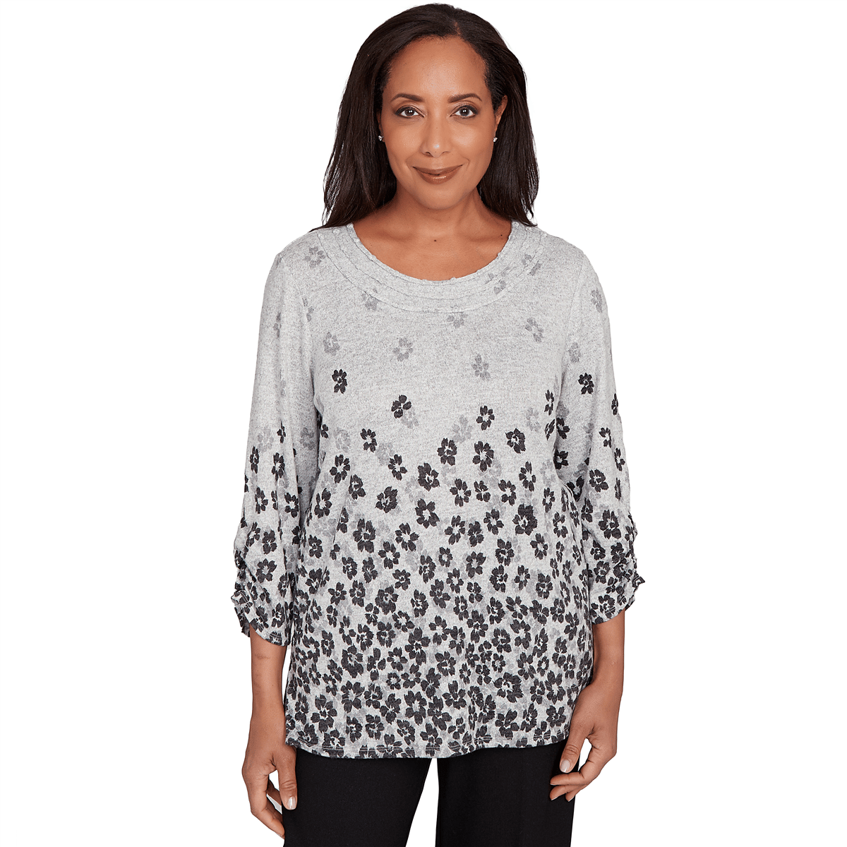 Click here for Petite Alfred Dunner Classics Ruched Sleeve Floral... prices