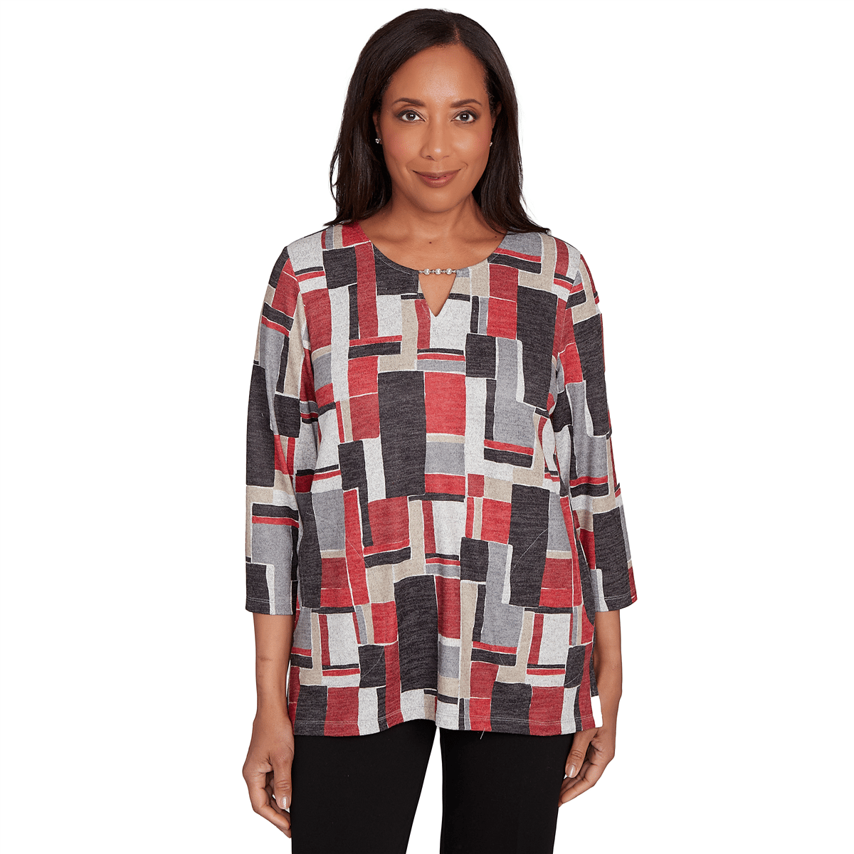 Click here for Petite Alfred Dunner Classics Geometric Keyhole Ne... prices