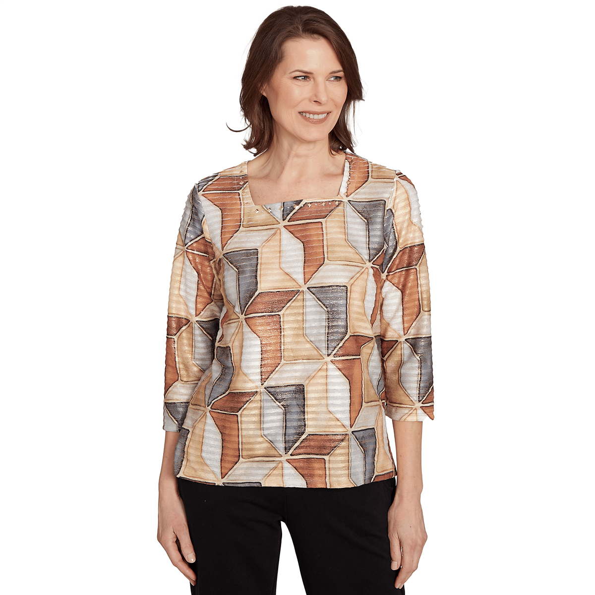 Click here for Petite Alfred Dunner Classics Square Neck Geometri... prices