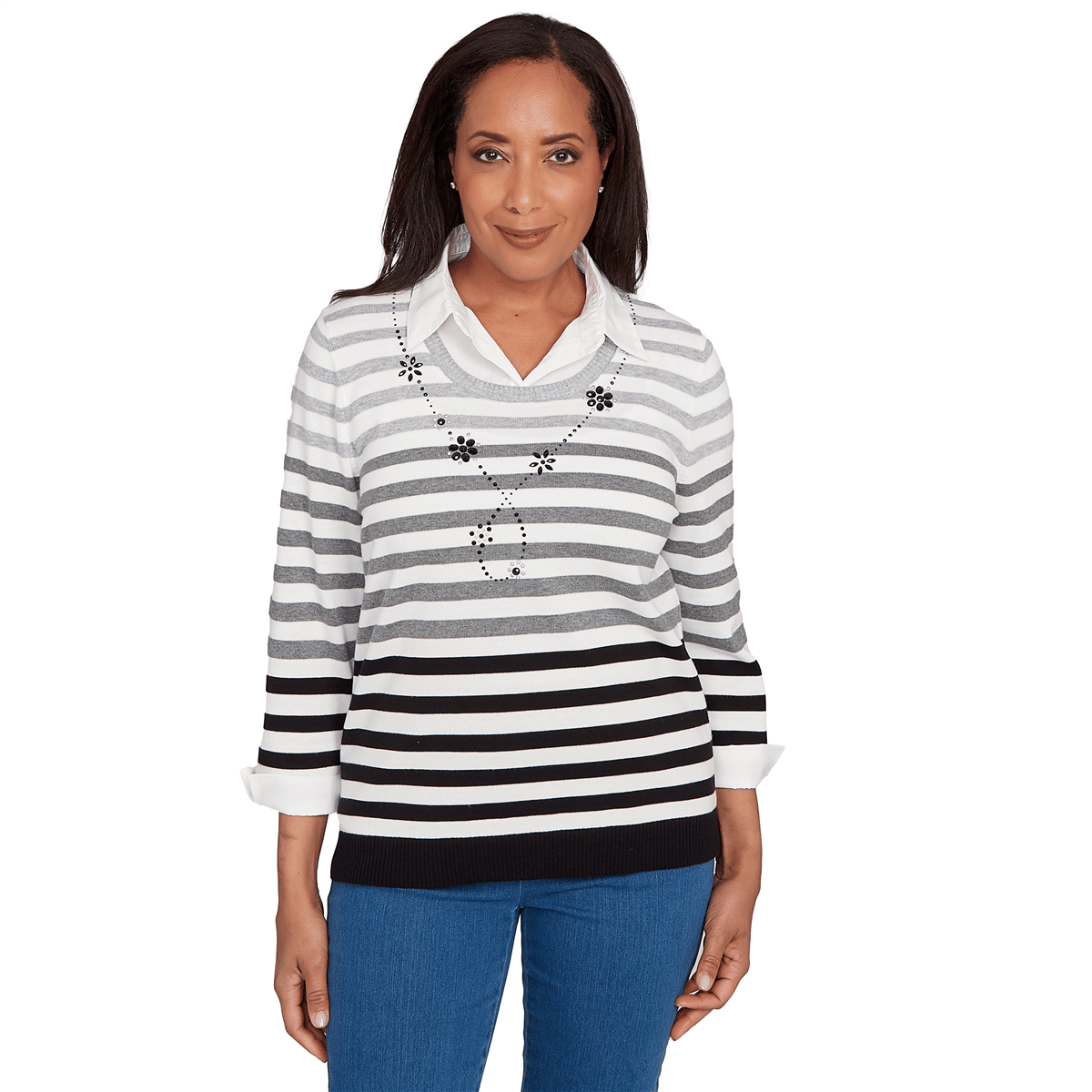 Click here for Petite Alfred Dunner Classics Two In One Stripe Sw... prices