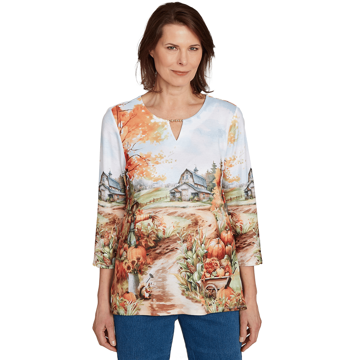 Alfred Dunner Petite Farm Harvest Top - Oatmeal Multi