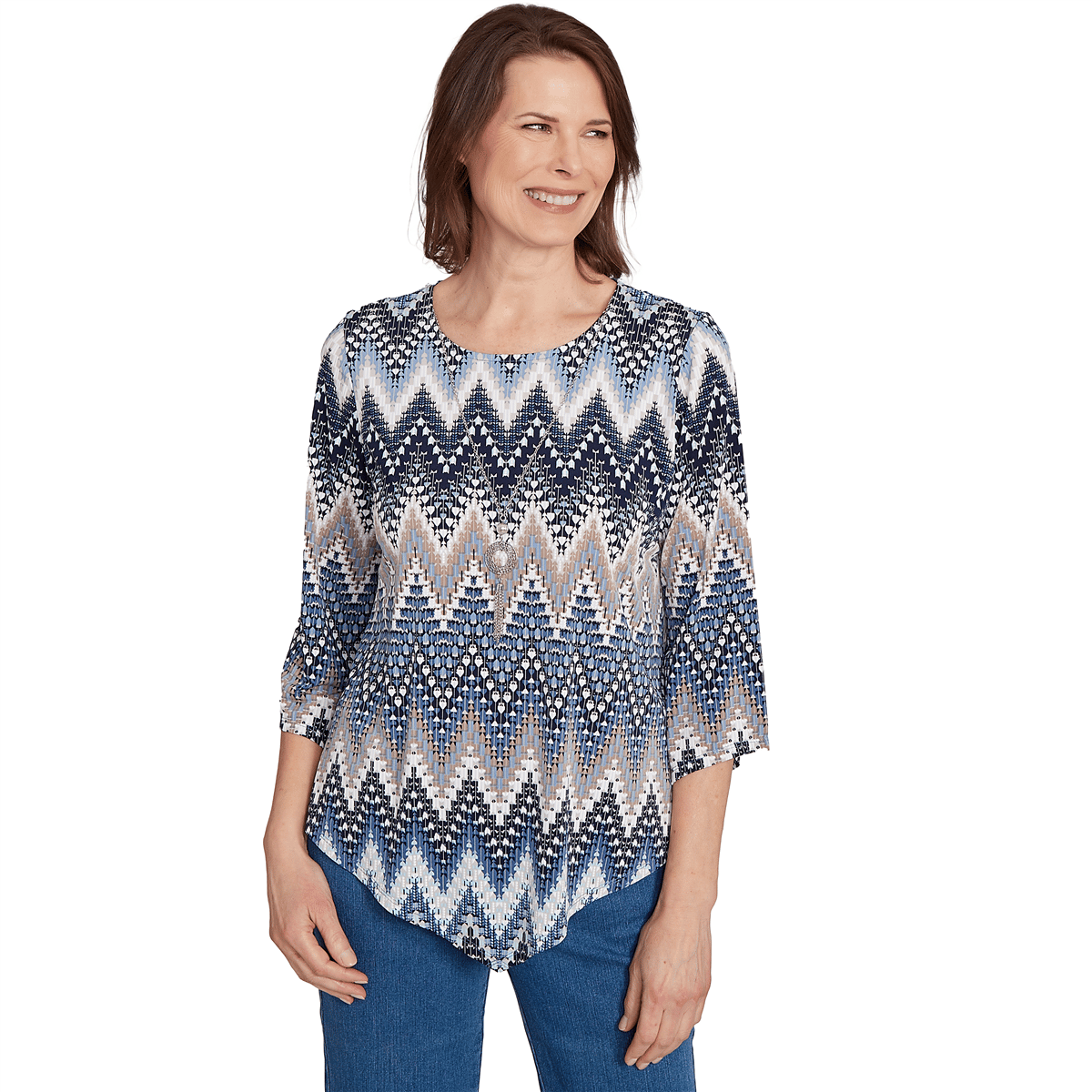 Click here for Petite Alfred Dunner Classics 3/4 Sleeve Chevron B... prices
