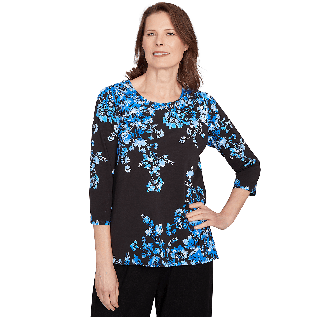 Click here for Womens Alfred Dunner Classics 3/4 Sleeve Floral Bl... prices
