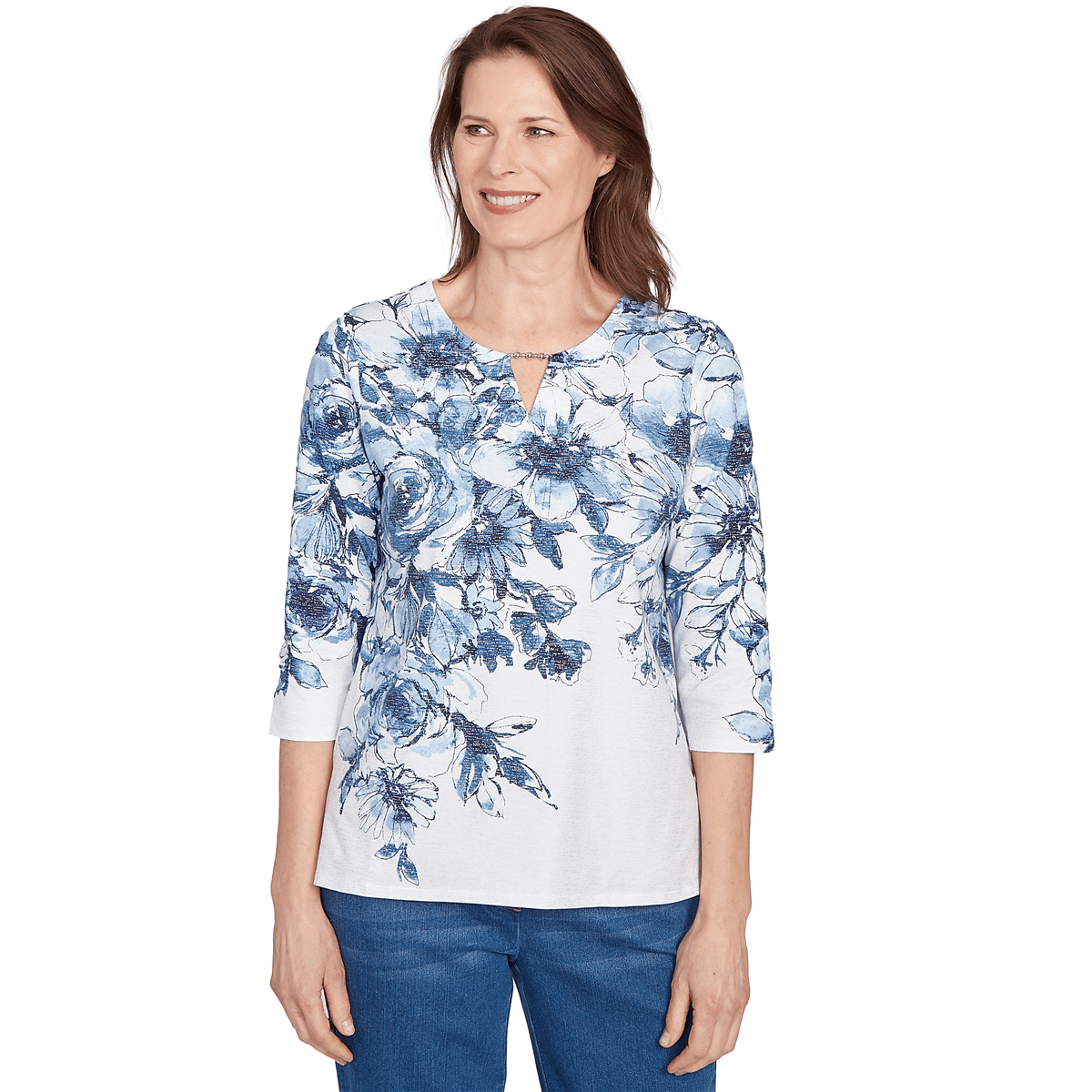 Click here for Petite Alfred Dunner Classics Beaded Keyhole Neck... prices