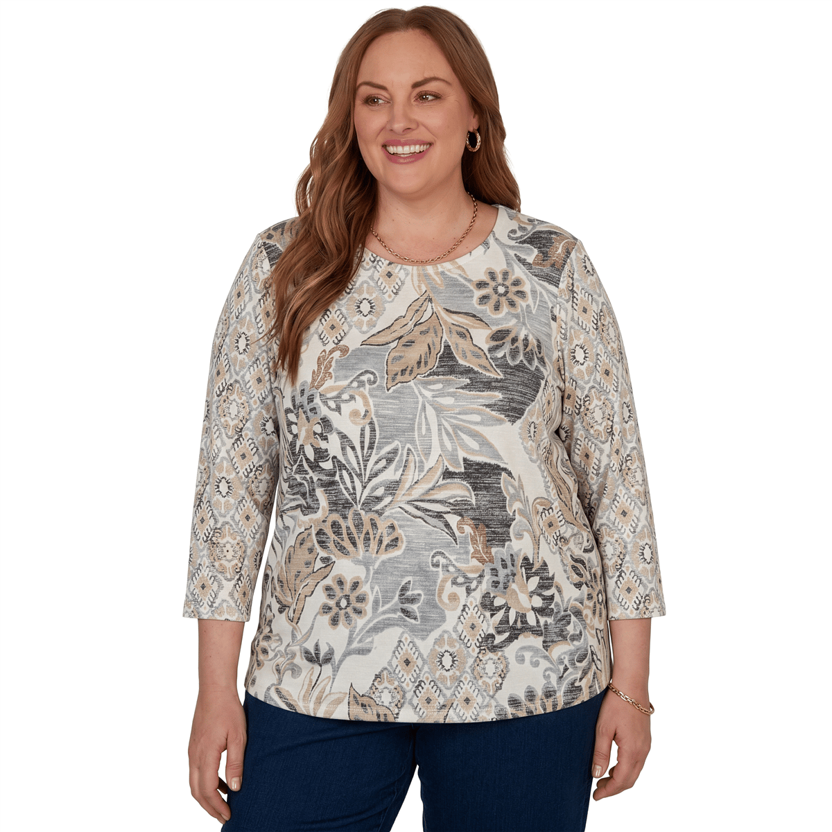 Click here for Plus Size Alfred Dunner Classics 3/4 Sleeve Geo Le... prices