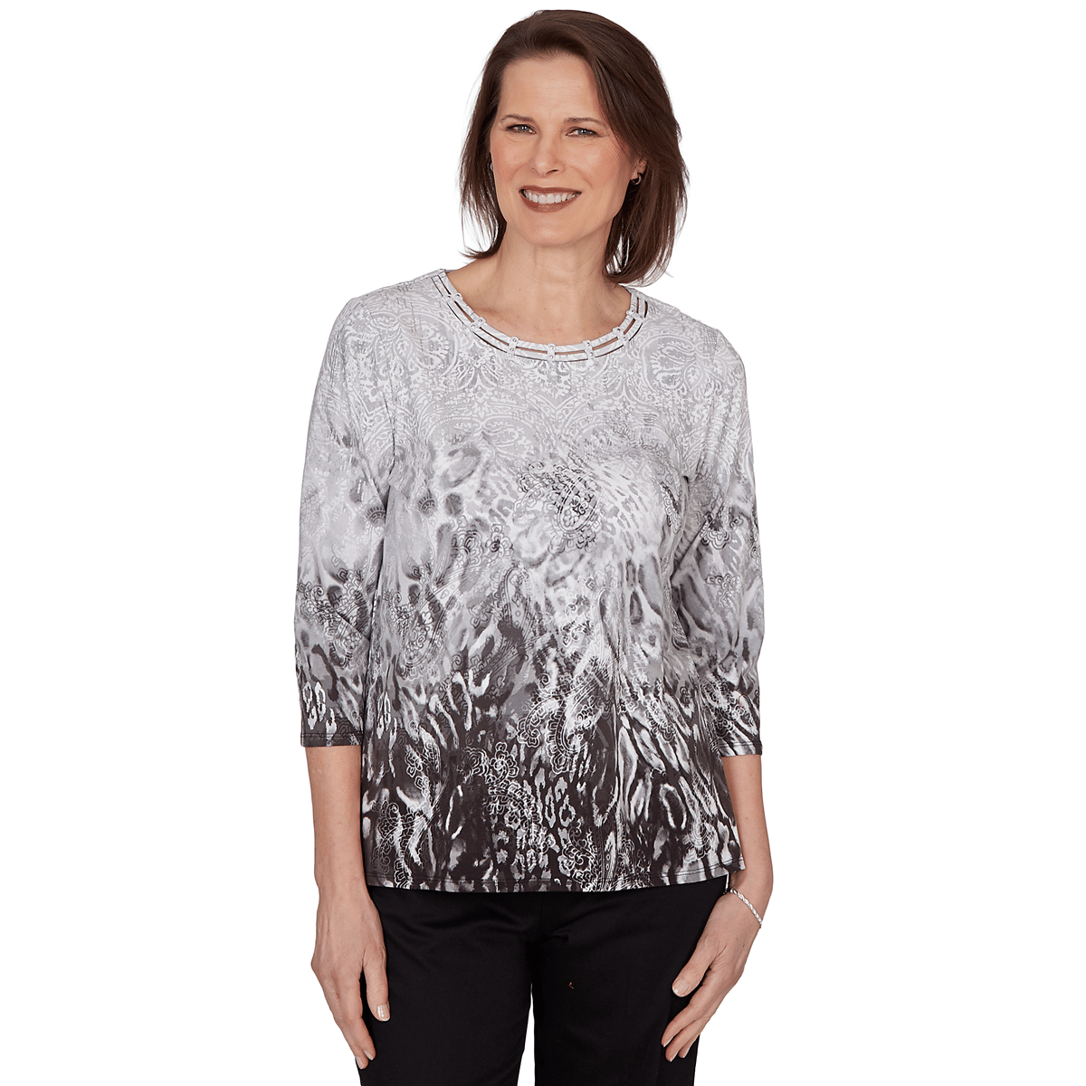 Click here for Petite Alfred Dunner Classics 3/4 Sleeve Ombre Abs... prices