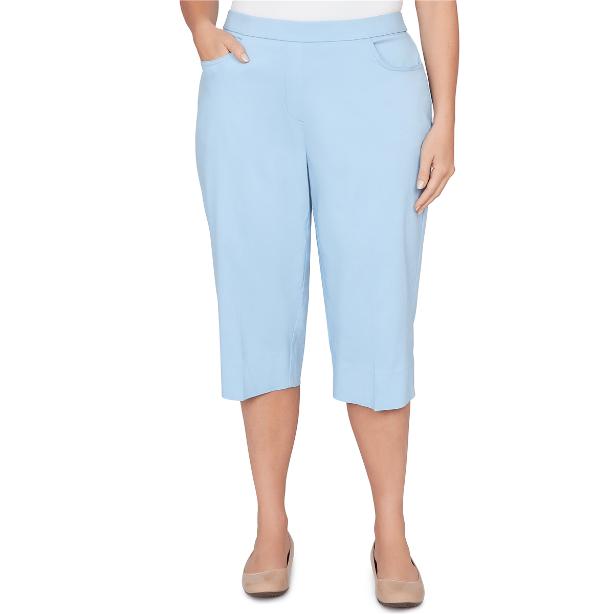 Alfred Dunner Plus Size Classic Pastel Millenium Allure Clamdigger Pants - Turquoise