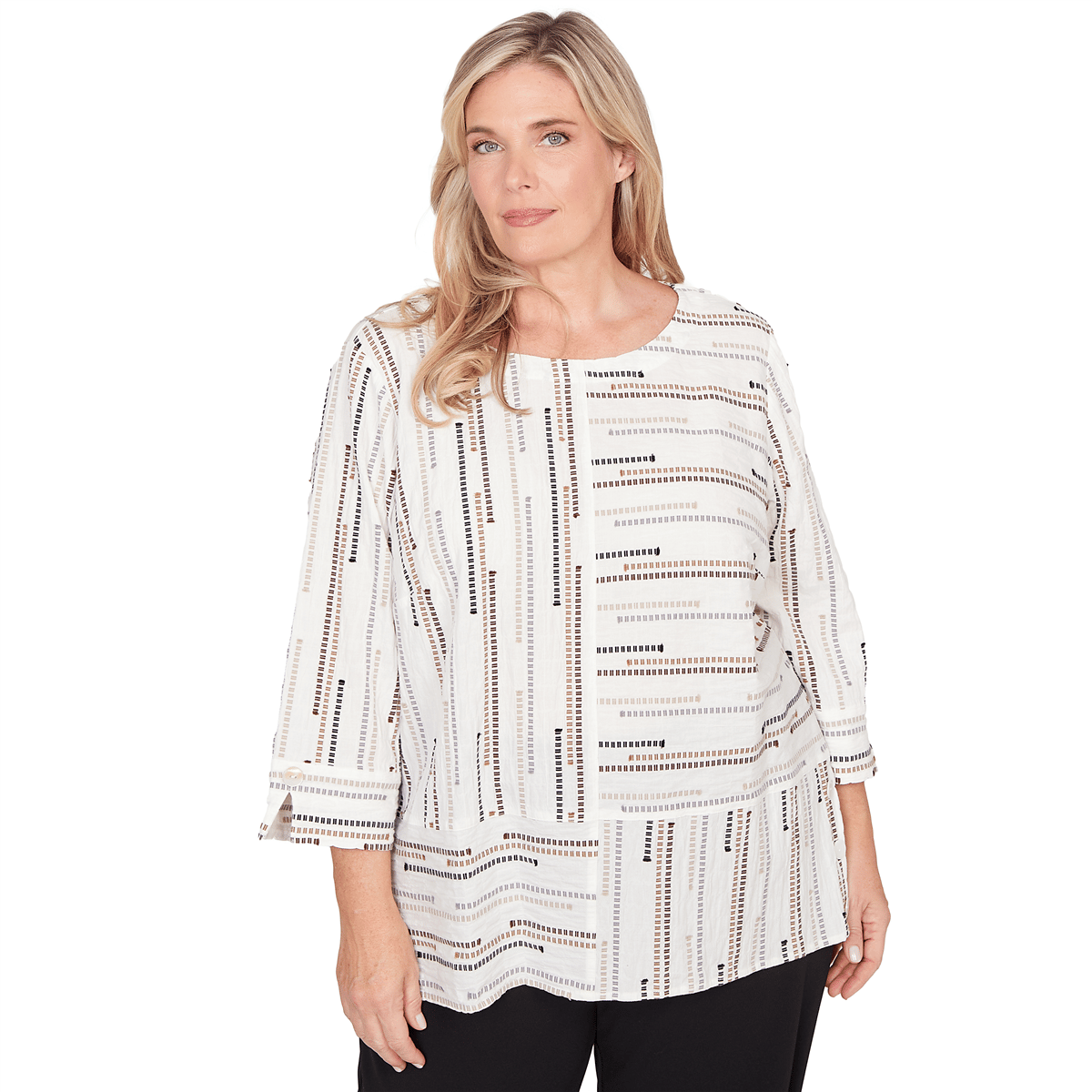 Alfred Dunner Plus Size Classic Spliced Jacquard Stripe Top - Blue Multi