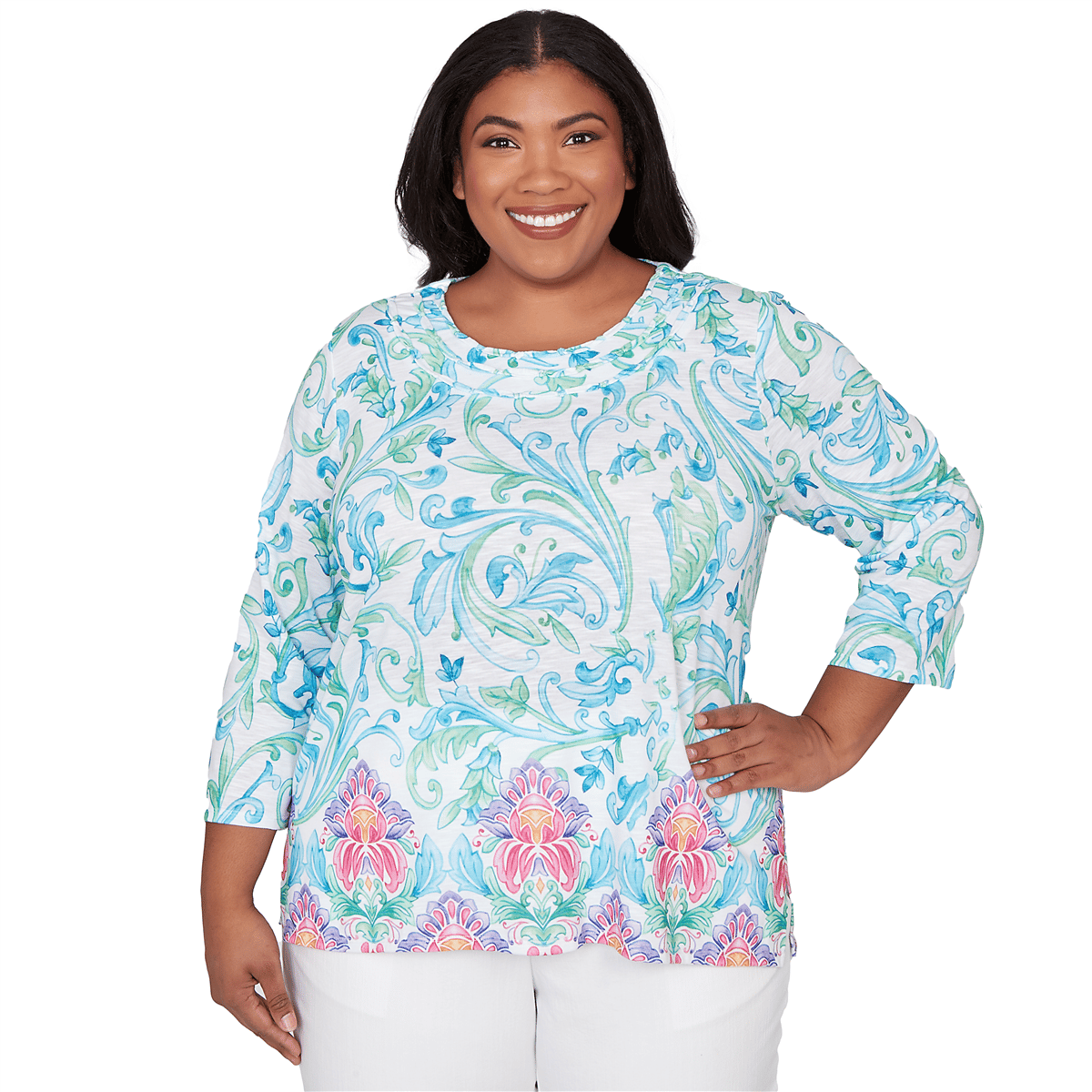 Click here for Plus Size Alfred Dunner Classics 3/4 Sleeve Scroll... prices