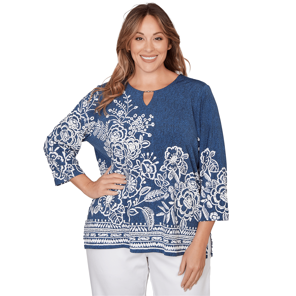 Click here for Plus Size Alfred Dunner Classics 3/4 Sleeve Keyhol... prices