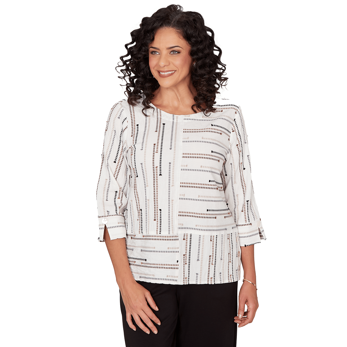 Click here for Petite Alfred Dunner Classics 3/4 Sleeve Splice St... prices