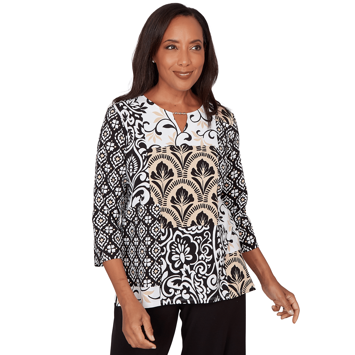 Click here for Petite Alfred Dunner Classics 3/4 Sleeve Geometric... prices