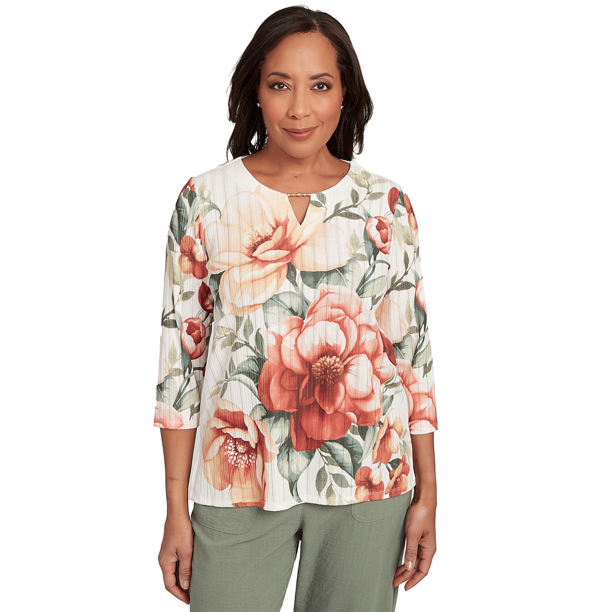 Womens Alfred Dunner Copper Canyon Dramatic Floral Blouse
