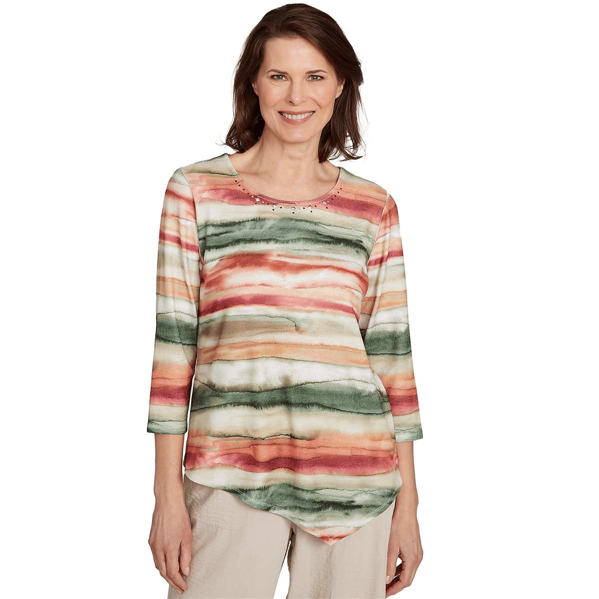 Petite Alfred Dunner Copper Canyon Watercolor Stripe Blouse