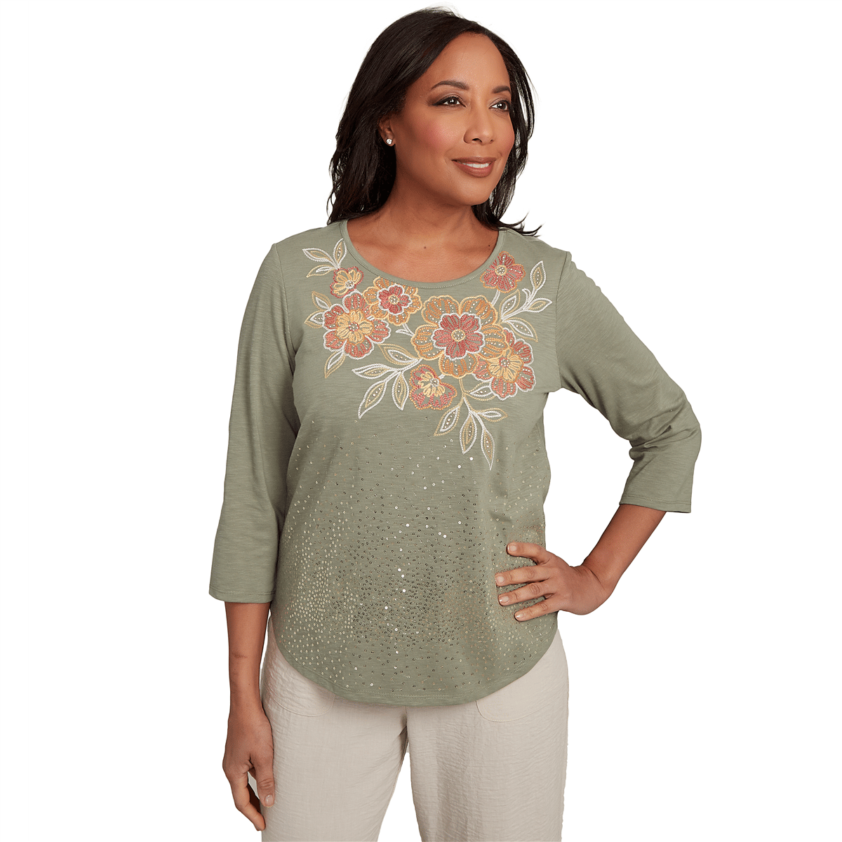 Click here for Petite Alfred Dunner Copper Canyon Floral Neck Seq... prices