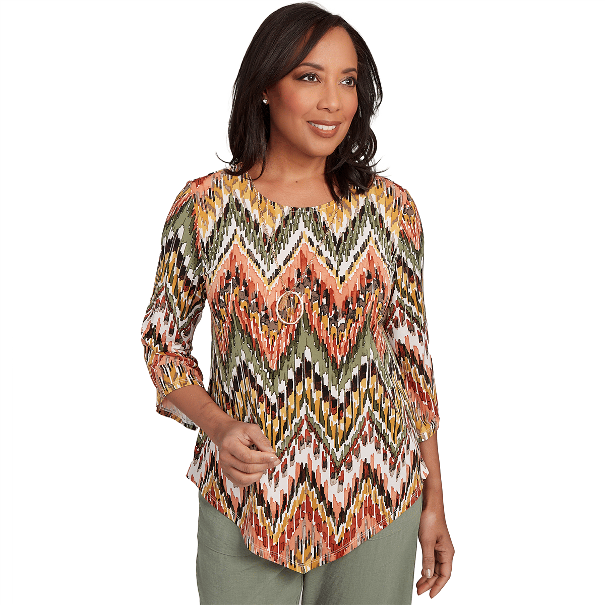 Petite Alfred Dunner Copper Canyon Ikat Chevron Blouse