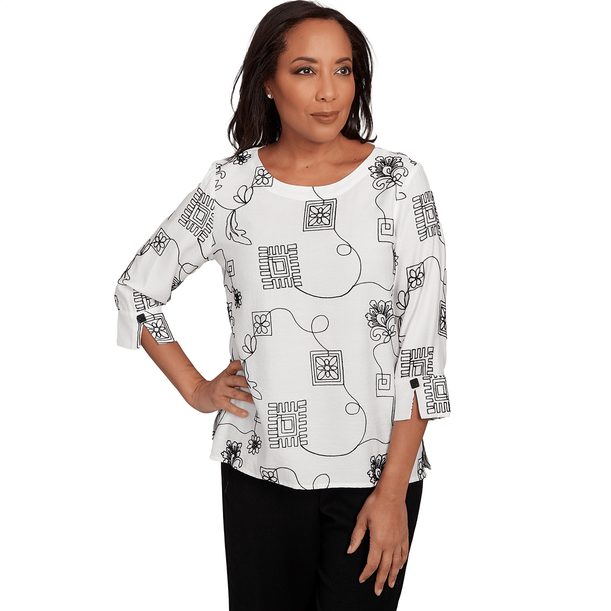 Womens Alfred Dunner Santa Barbara Geometric Floral Blouse