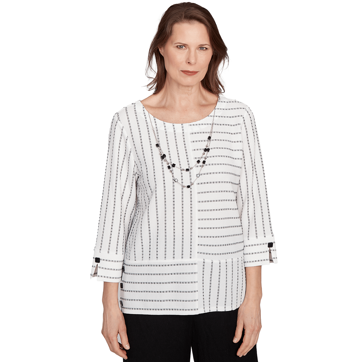 Womens Alfred Dunner Santa Barbara Geometric Stripe Blouse
