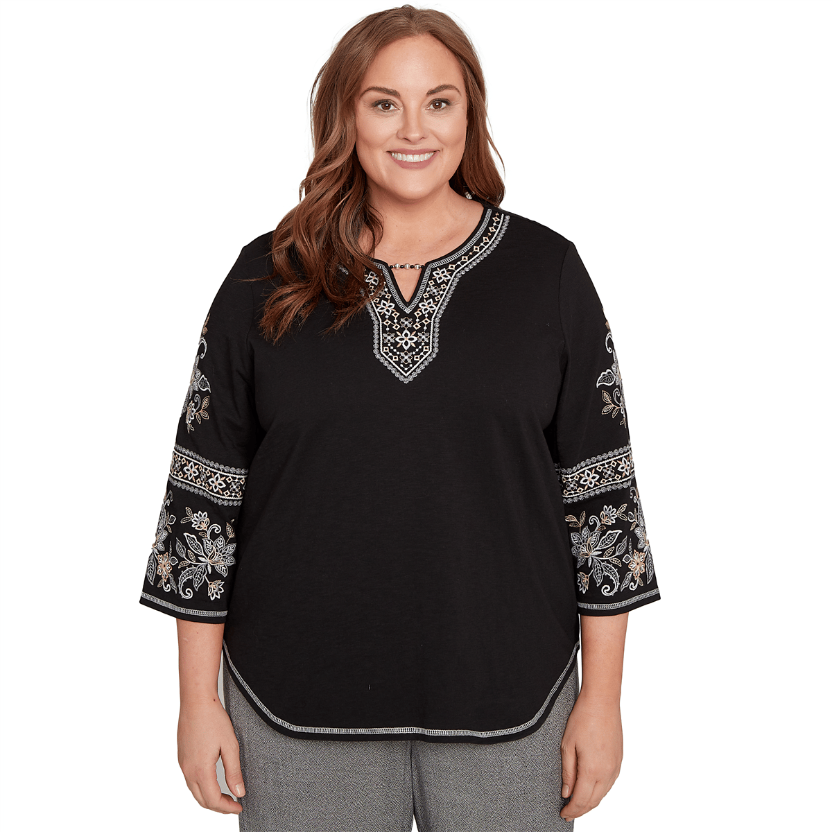 Plus Size Alfred Dunner Santa Barbara Floral Embroidery Blouse