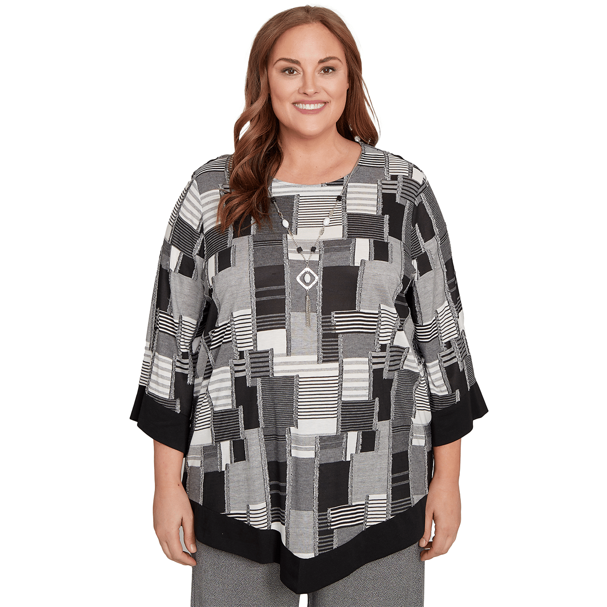 Plus Size Alfred Dunner Santa Barbara Patchwork Fringe Blouse