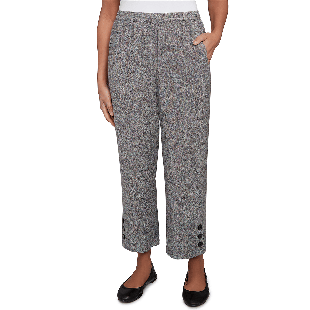 Alfred Dunner Petite Santa Barbara Button Cuffed All Around Elastic Ankle Pants - Gray