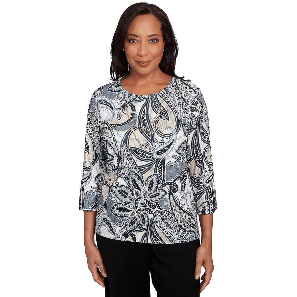 Petite Alfred Dunner Santa Barbara Reversible Paisley Blouse