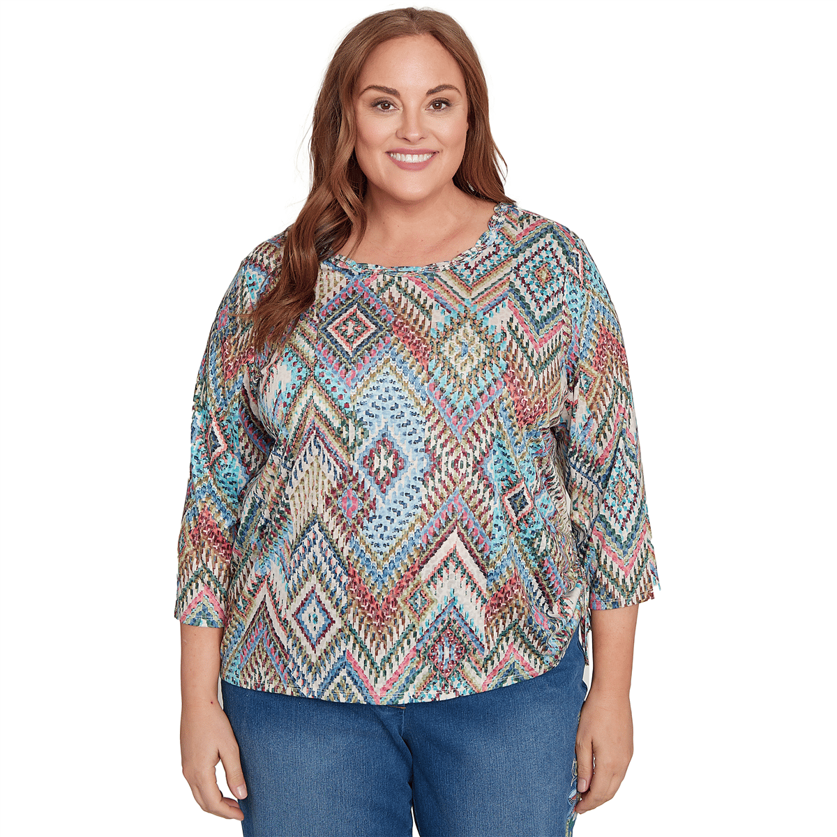 Plus Size Alfred Dunner El Paso Chevron Diamond Neckline Blouse