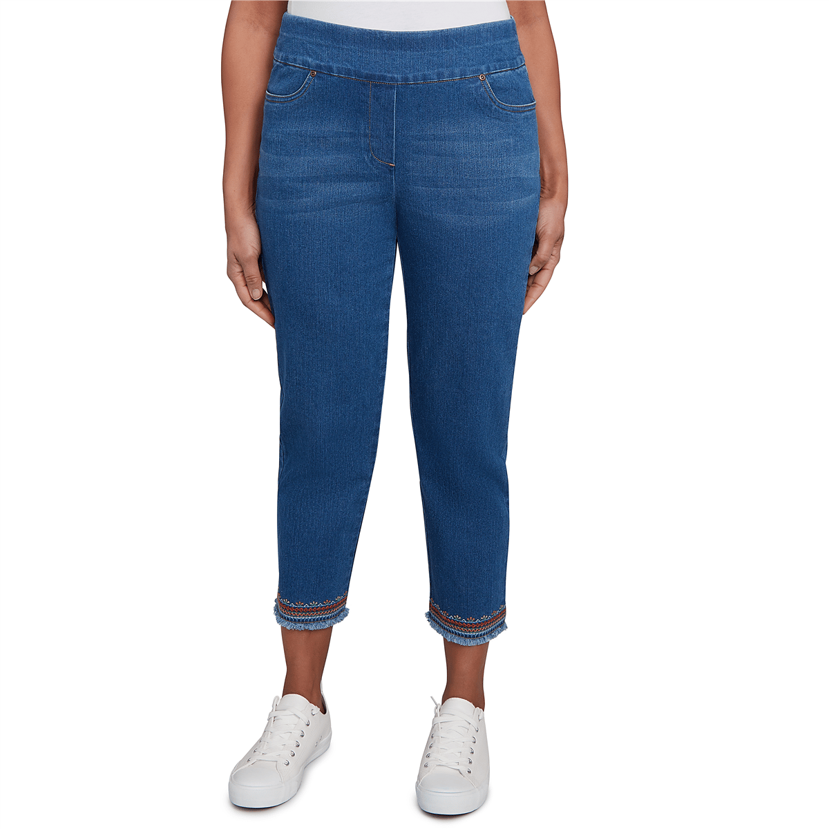 Petite Alfred Dunner El Paso Embroidery Hem Denim Ankle Pants