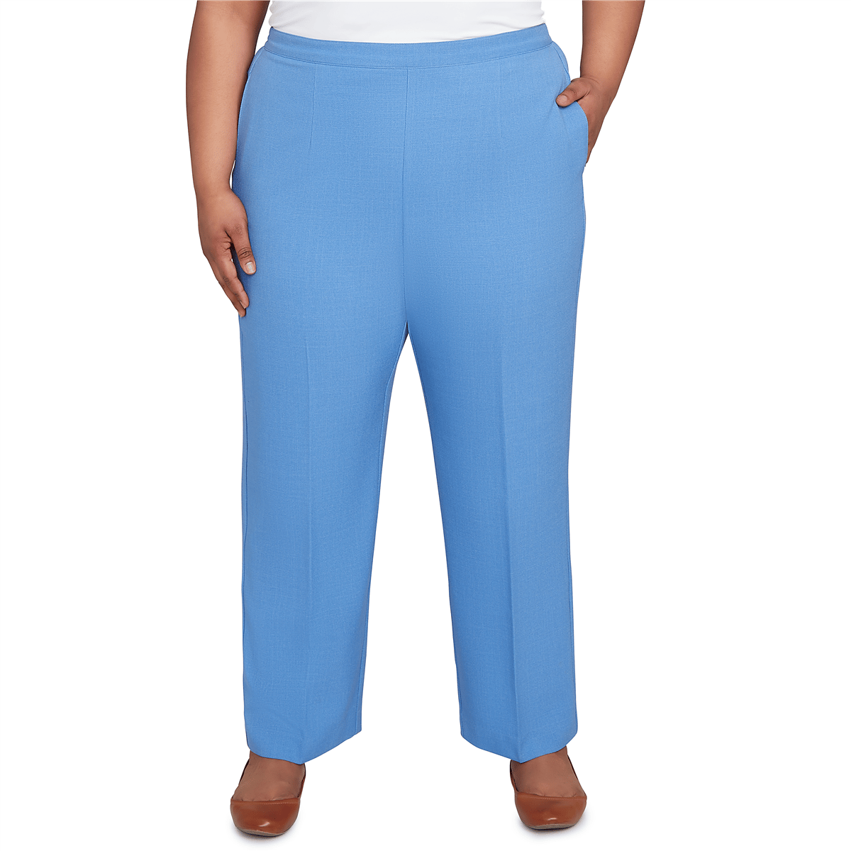 Alfred Dunner Plus Size Textured Pull On Elastic Short Length Pants - Perriwinkle