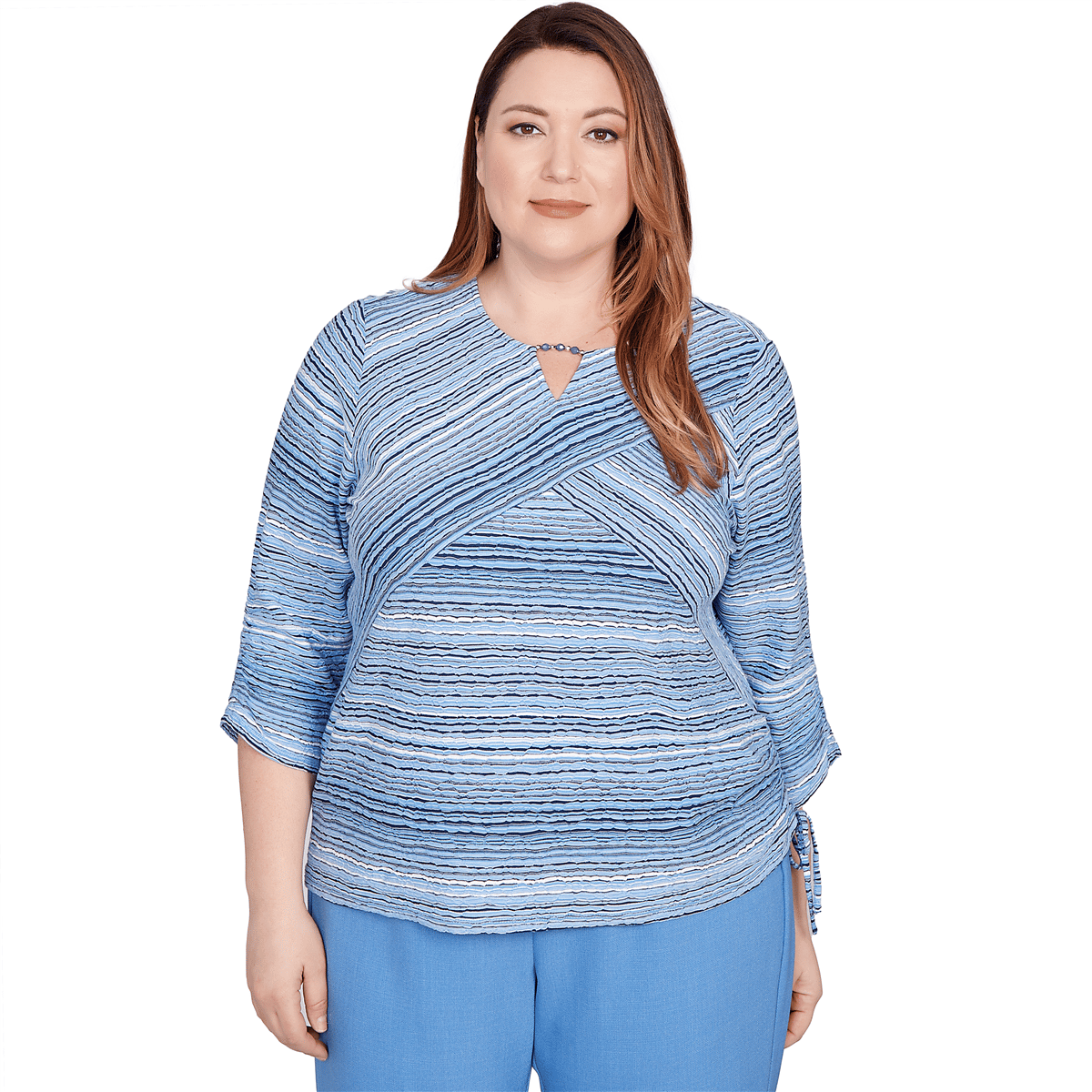 Alfred Dunner Plus Size As Usual Spliced Textured Stripe Knit Top - Perriwinkle