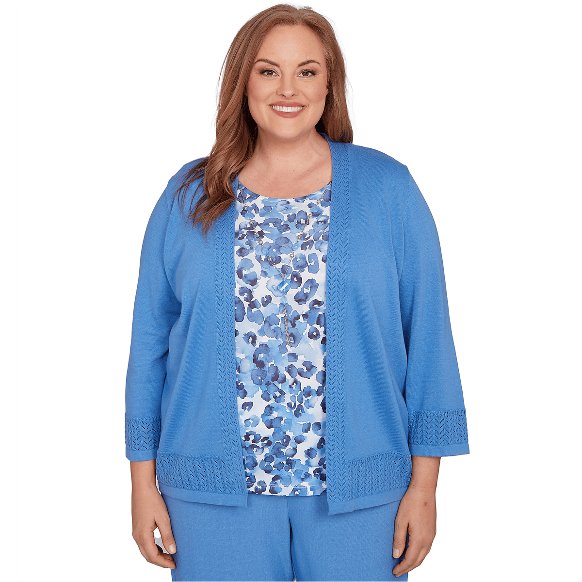 Alfred Dunner Plus Size As Usual Animal Two In One Pull On Periwinkle Sweater - Perriwinkle
