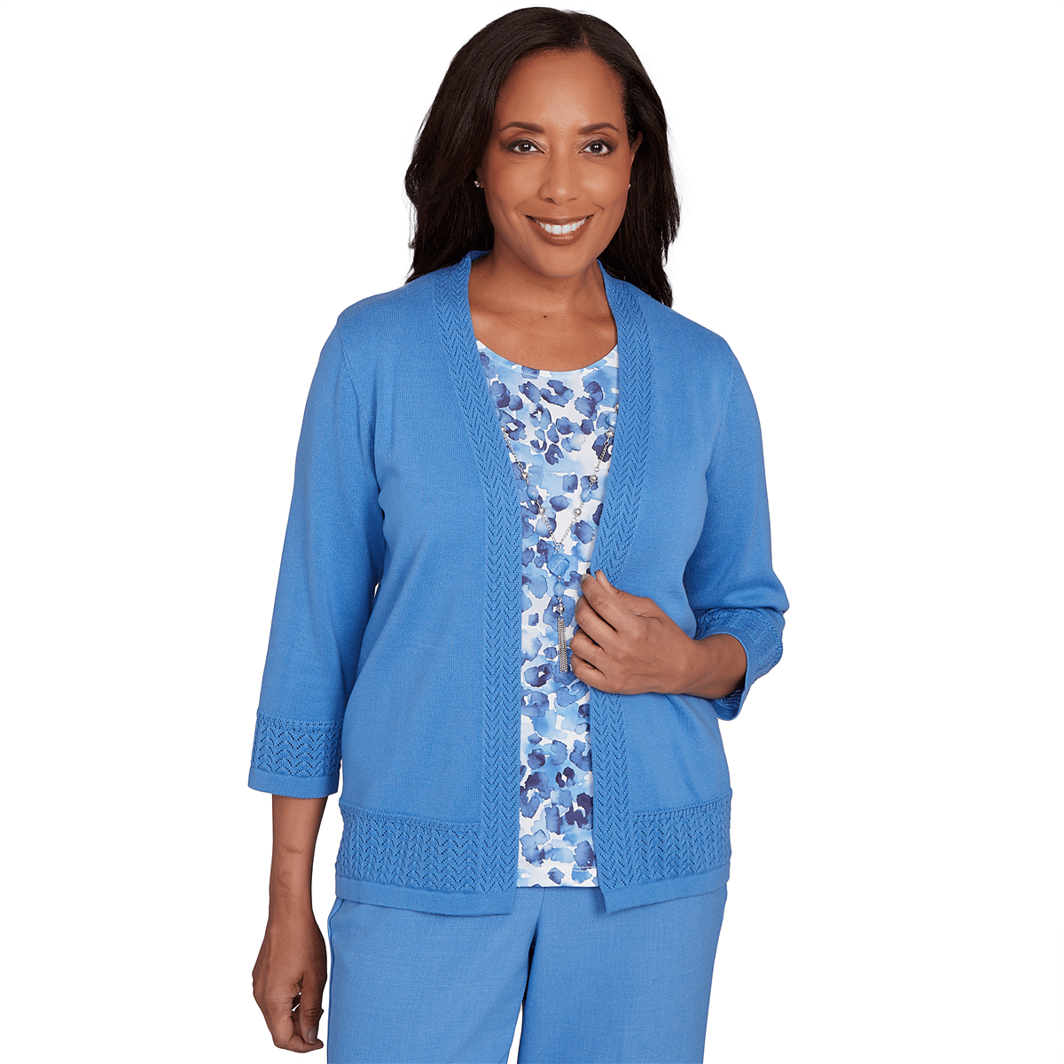 Alfred Dunner Petite Animal Print Two in One Periwinkle Sweater - Perriwinkle