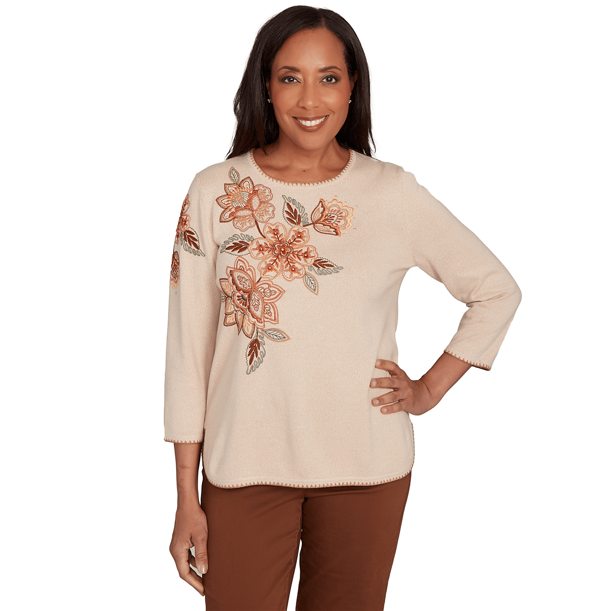 Petite Alfred Dunner Mount Laurel Asymmetrical Floral Sweater