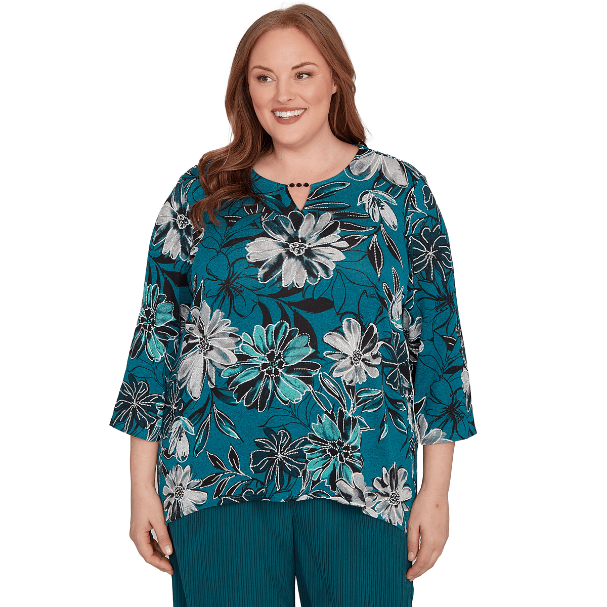 Plus Size Alfred Dunner Lake Champlain Floral Bead Neck Blouse