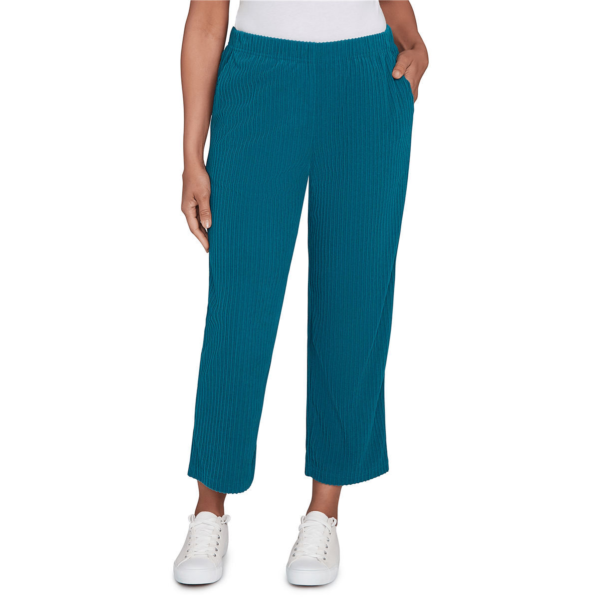 Alfred Dunner Petite Lake Champlain Ribbed Knit Ankle Pants - Spruce